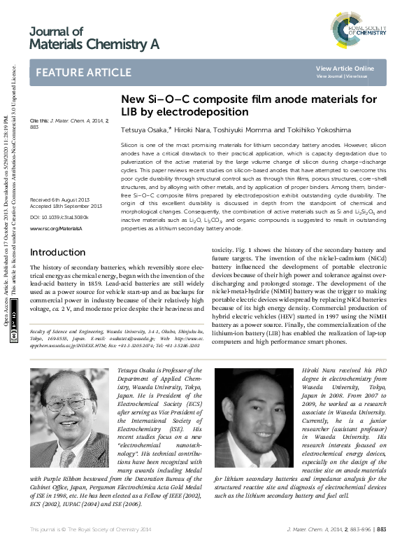 (PDF) New Si–O–C composite film anode materials for LIB by electrodeposition
