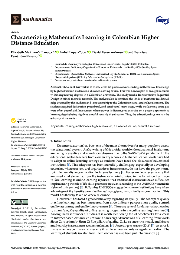 (PDF) Characterizing Mathematics Learning in Colombian Higher Distance ...