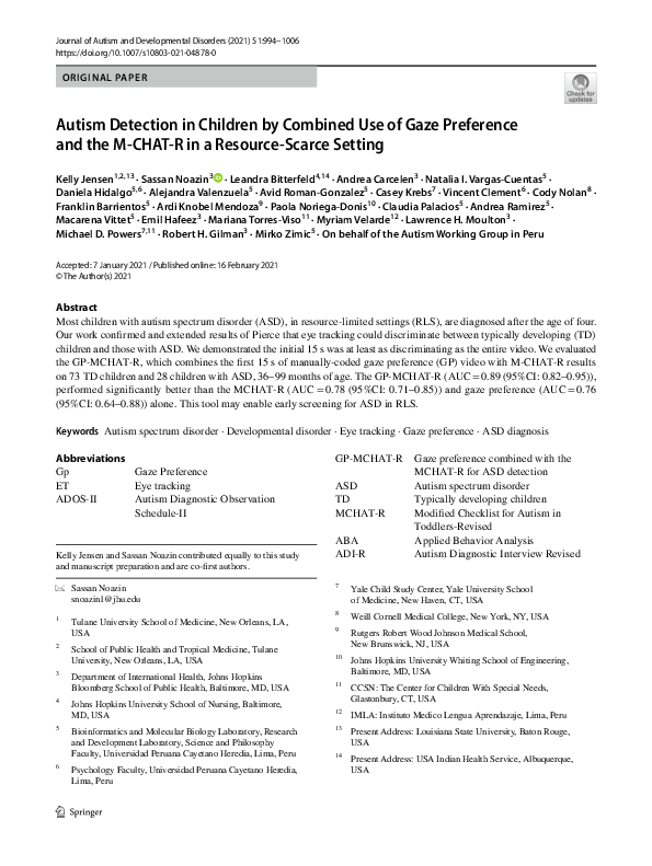 (PDF) Autism Detection in Children by Combined Use of Gaze Preference ...