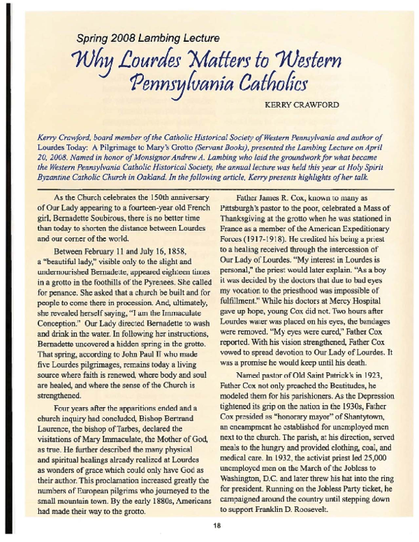 (PDF) Spring 2008 Lambing Lecture: Why Lourdes Matters to Western ...