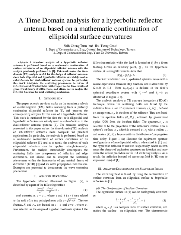 (PDF) A Time Domain analysis for a hyperbolic reflector antenna based ...