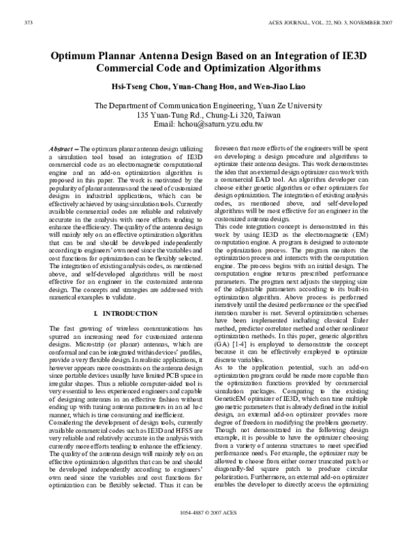 (PDF) Optimum plannar antenna design based on an integration of IE3D commercial code and ...
