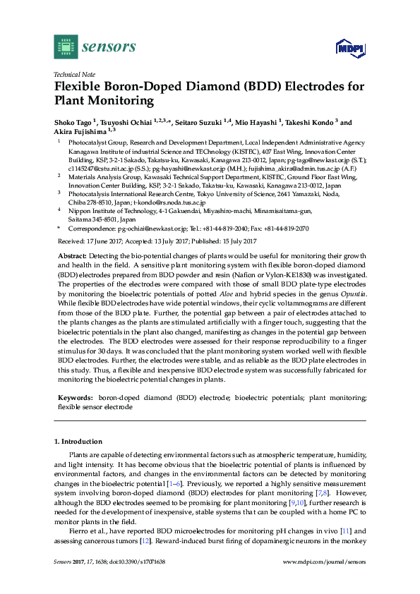 (PDF) Flexible Boron-Doped Diamond (BDD) Electrodes for Plant Monitoring