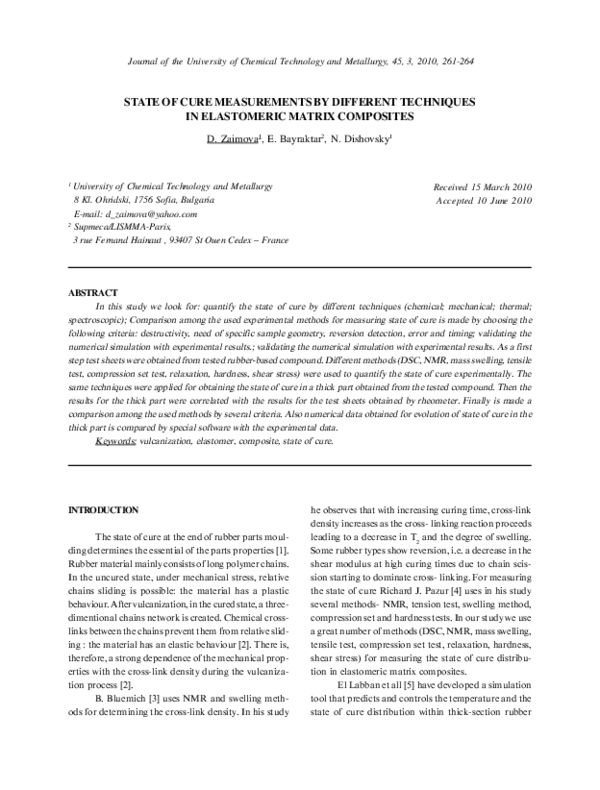 (PDF) State of Cure Measurements by Different Techniques in Elastomeric ...