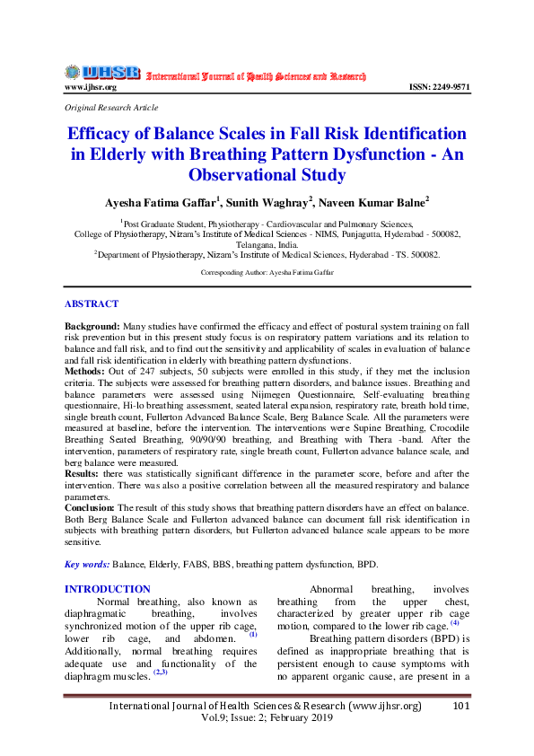 (PDF) Efficacy of Balance Scales in Fall Risk Identification in Elderly ...