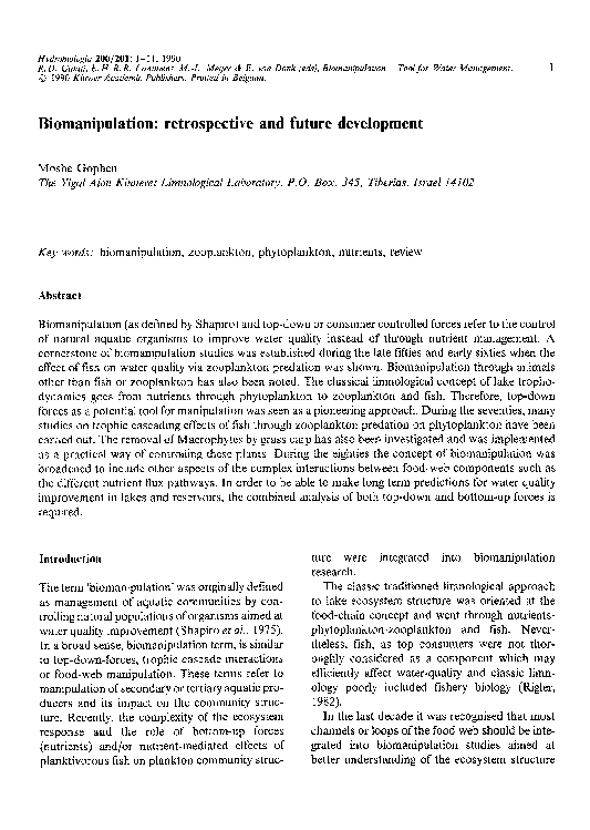 (PDF) Biomanipulation: retrospective and future development