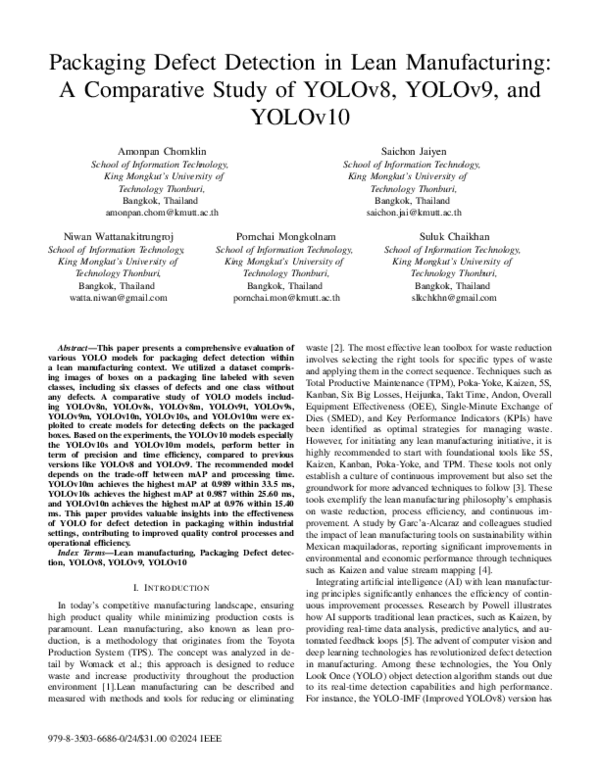 (PDF) Packaging Defect Detection in Lean Manufacturing: A Comparative ...