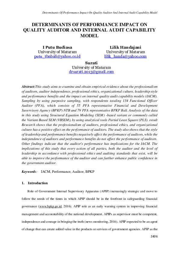 (PDF) Determinants of Performance Impact on Quality Auditor and ...