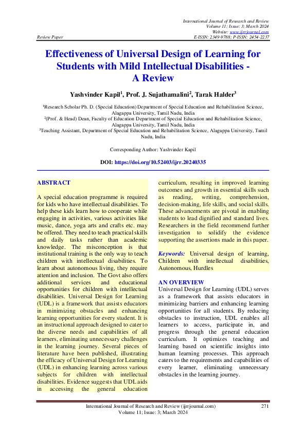 (PDF) Effectiveness of Universal Design of Learning for Students with Mild Intellectual ...