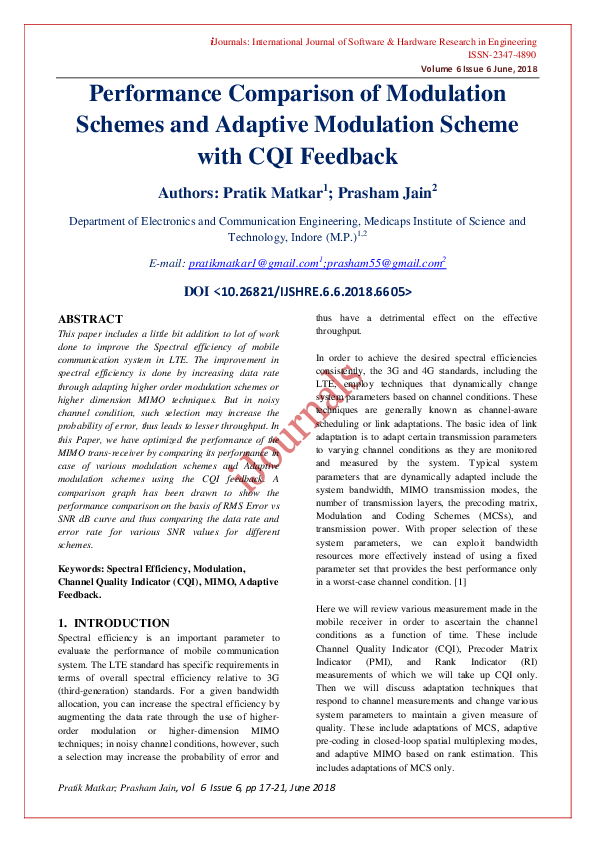(PDF) Performance Comparison of Modulation Schemes and Adaptive ...