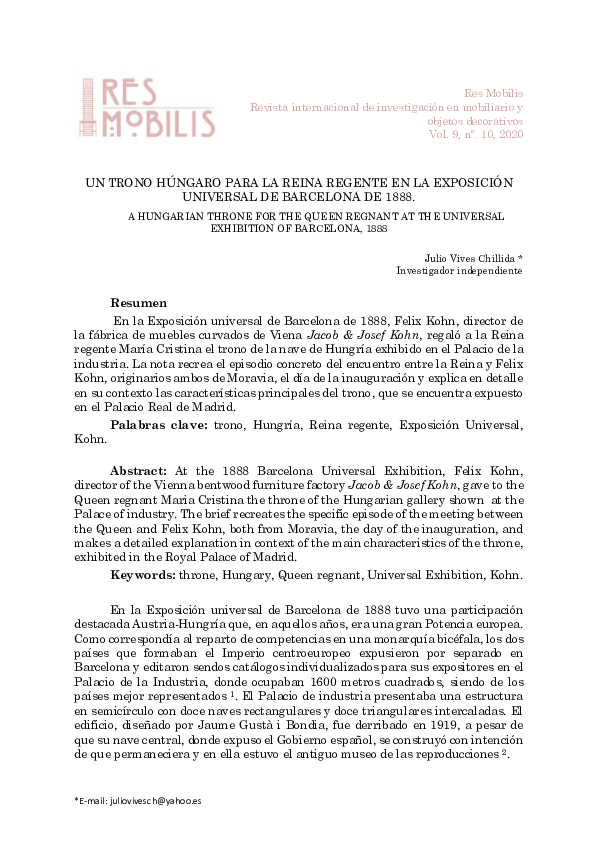 (PDF) UN TRONO HÚNGARO PARA LA REINA REGENTE EN LA EXPOSICIÓN UNIVERSAL ...