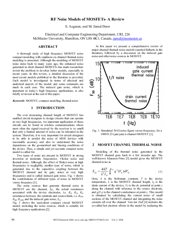 (PDF) RF Noise Models of MOSFETs- A Review