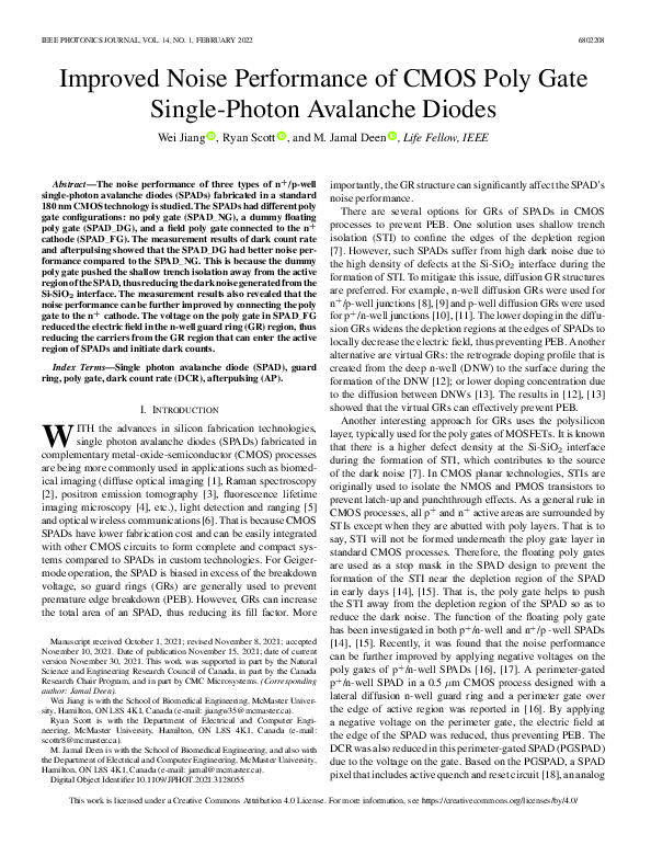 (PDF) Improved Noise Performance of CMOS Poly Gate Single-Photon ...