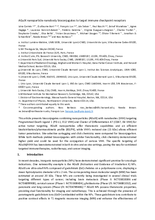 (PDF) AGuIX nanoparticle-nanobody bioconjugates to target immune ...