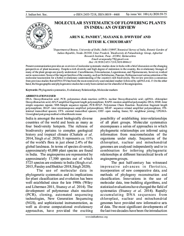 (PDF) Molecular Systematics of Flowering Plants in India: An Overview
