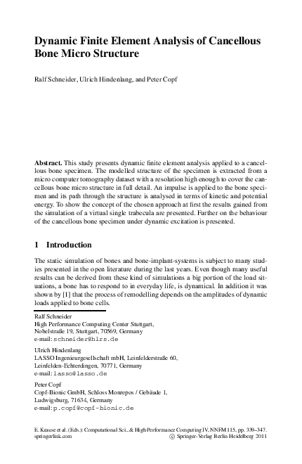 (PDF) Dynamic Finite Element Analysis of Cancellous Bone Micro Structure
