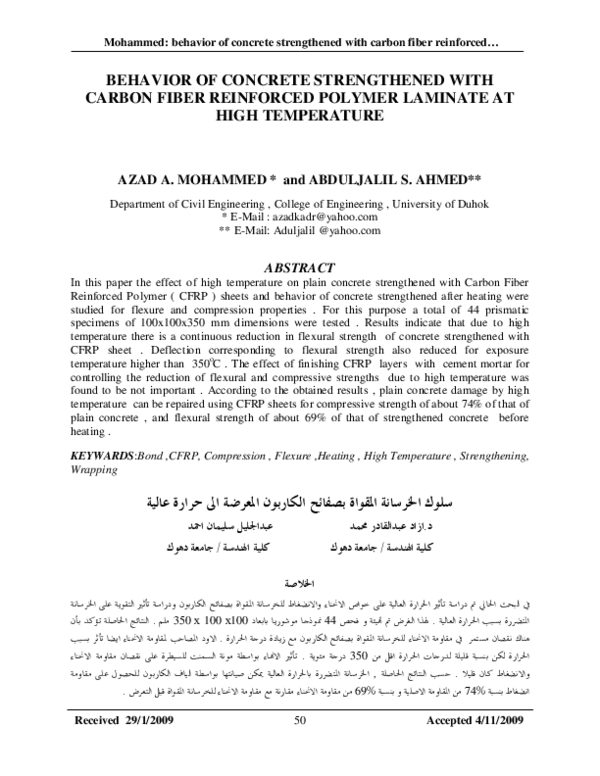 (PDF) Behavior of Concrete Strengthened with Carbon Fiber Reinforced ...