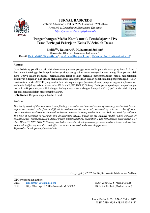 (PDF) Pengembangan Media Komik untuk Pembelajaran IPA Tema Berbagai Pekerjaan Kelas IV Sekolah Dasar