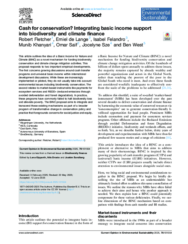 (PDF) Cash for conservation? Integrating basic income support into ...