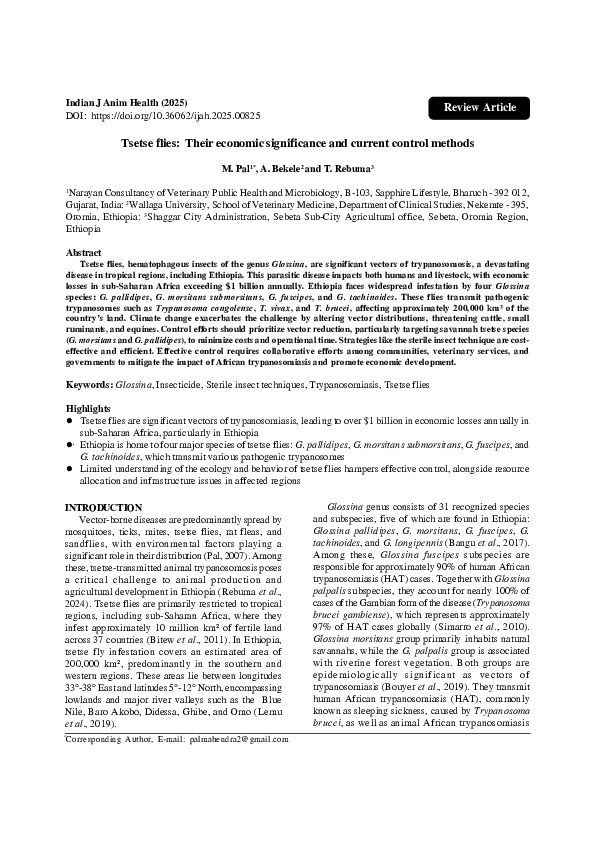 (PDF) Tsetse flies: Their economic significance and current control methods