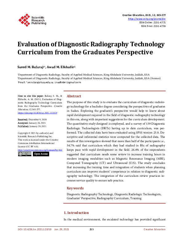 (PDF) Evaluation of Diagnostic Radiography Technology Curriculum from ...