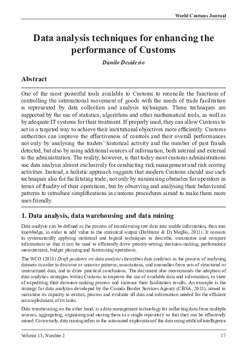 (PDF) Data Analysis Techniques for Enhancing the Performance of Customs