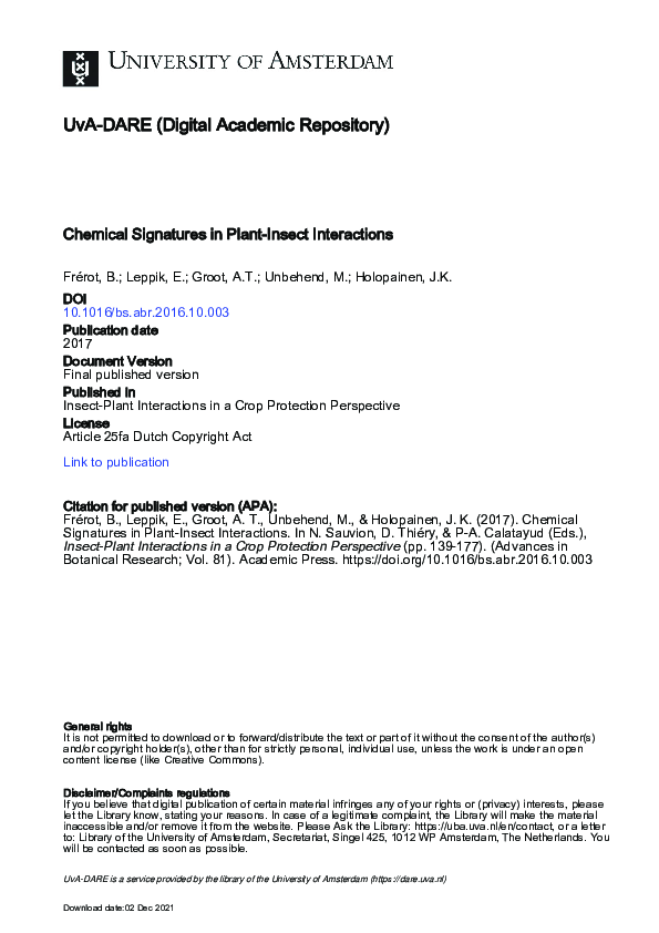 (PDF) Chemical Signatures in Plant–Insect Interactions
