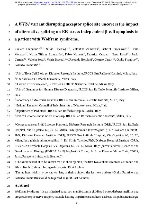 (PDF) A WFS1 variant disrupting acceptor splice site uncovers the ...