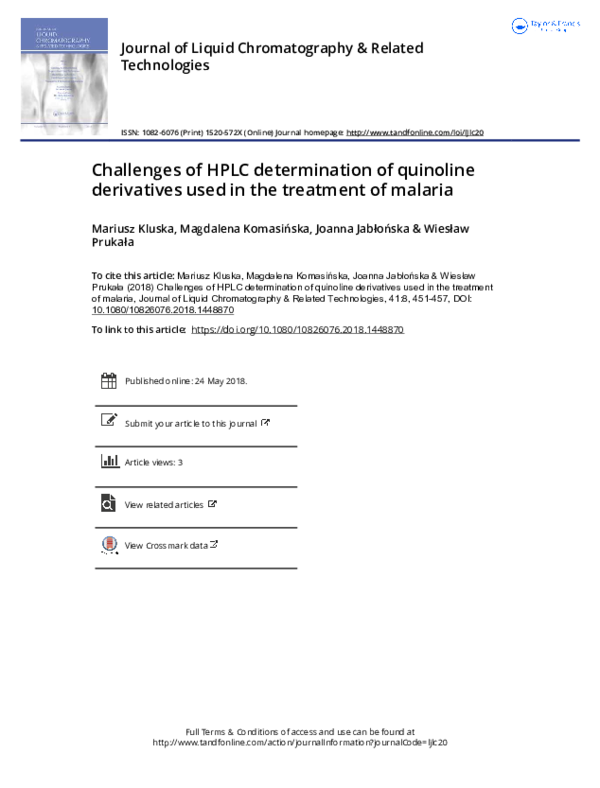 (PDF) Challenges of HPLC determination of quinoline derivatives used in ...