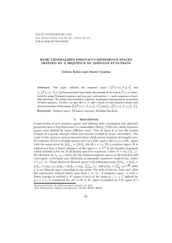 (PDF) Some Generalized Fibonacci Difference Spaces Defined by a Sequence of Modulus Functions