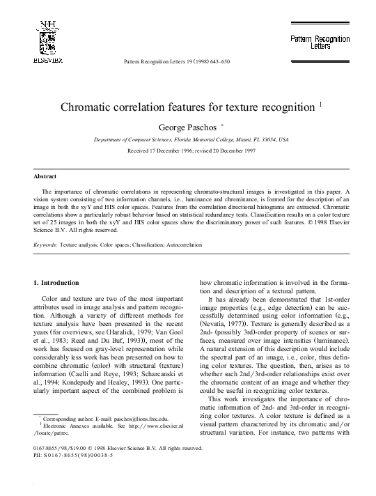 (PDF) Chromatic correlation features for texture recognition