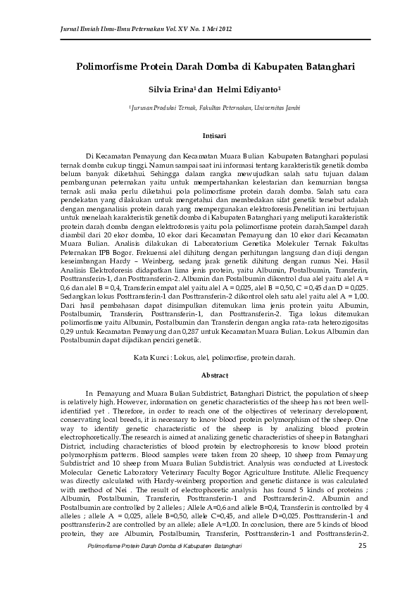 (PDF) Polimorfisme Protein Darah Domba di Kabupaten Batanghari