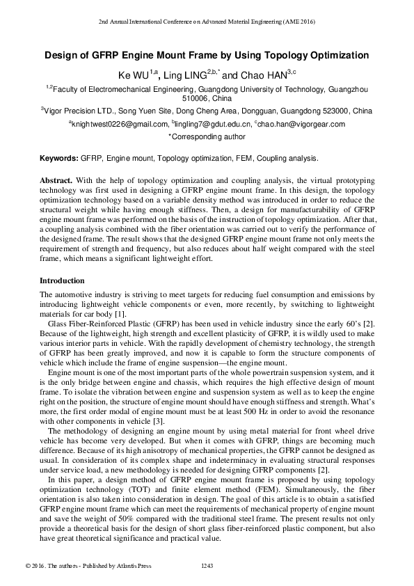 (PDF) Design of GFRP Engine Mount Frame by Using Topology Optimization