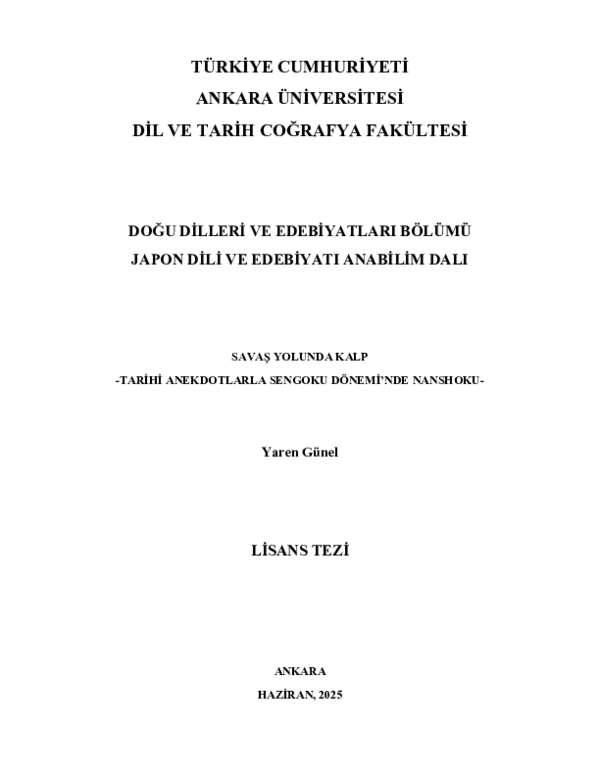 (PDF) SAVAŞ YOLUNDA KALP -TARİHİ ANEKDOTLARLA SENGOKU DÖNEMİ'NDE NANSHOKU-