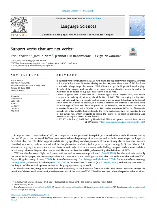 (PDF) Support verbs that are not verbs