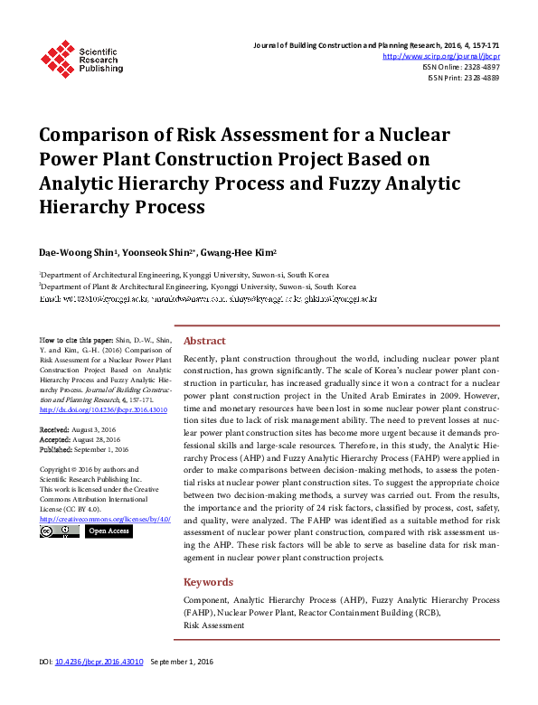 (PDF) Comparison of Risk Assessment for a Nuclear Power Plant Construction Project Based on ...