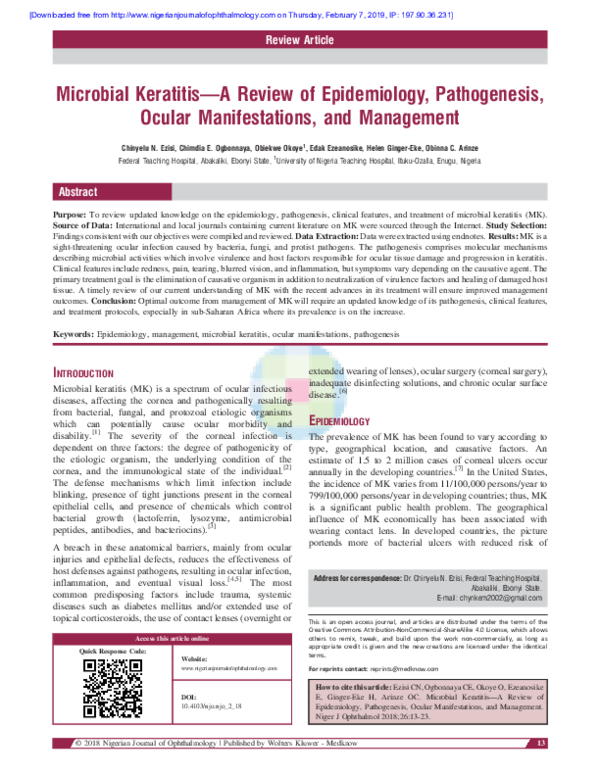 (PDF) Microbial Keratitis—A Review of Epidemiology, Pathogenesis, Ocular Manifestations, and ...