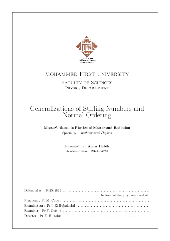 (PDF) Generalizations of Stirling Numbers and Normal Ordering