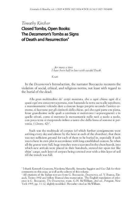 (PDF) Closed Tombs, Open Books: The Decameron's Tombs as Signs of Death ...