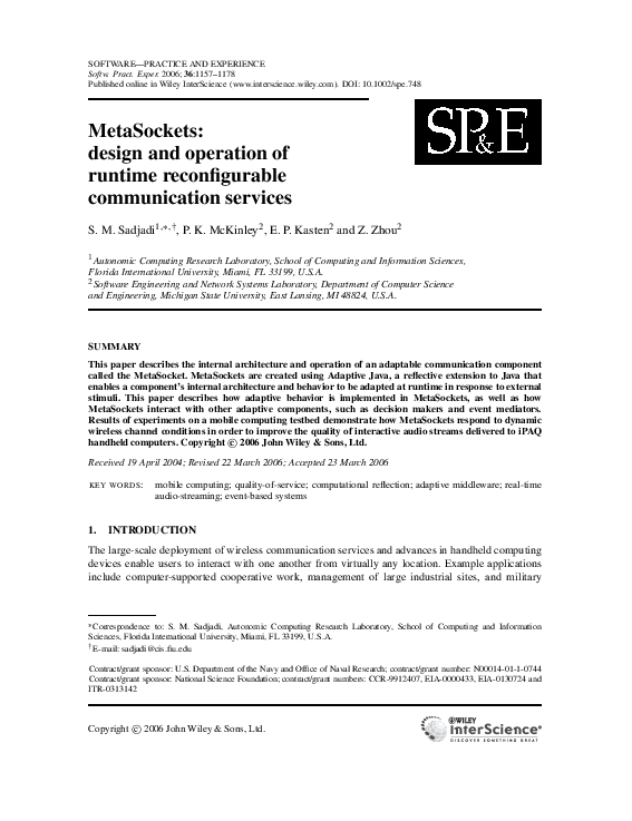 (PDF) MetaSockets: design and operation of runtime reconfigurable ...
