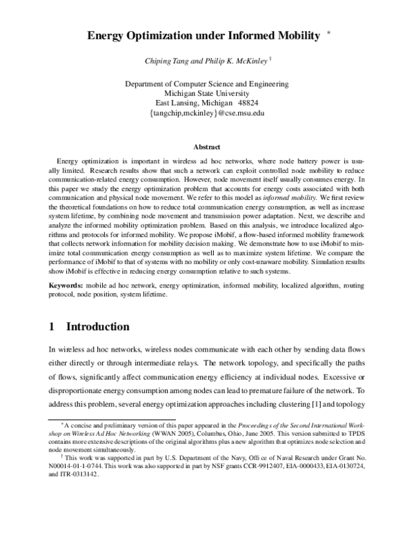 (PDF) Energy Optimization under Informed Mobility
