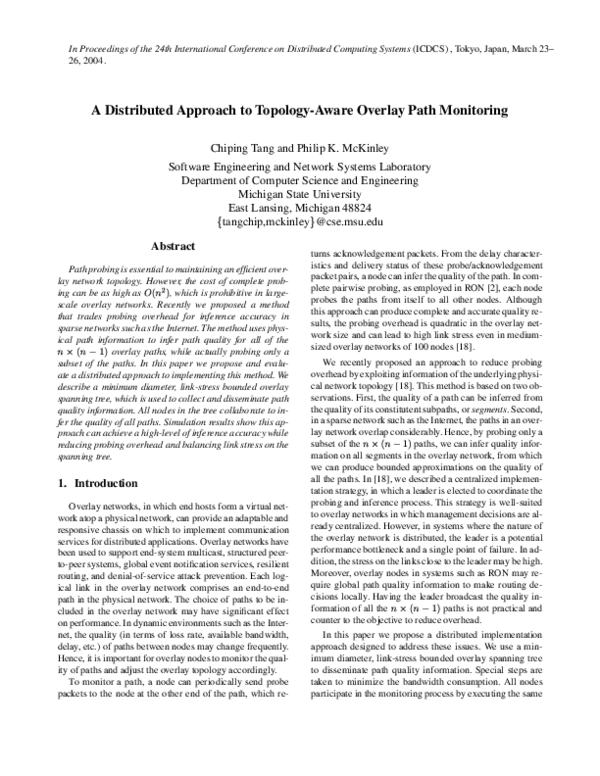 (PDF) A distributed approach to topology-aware overlay path monitoring