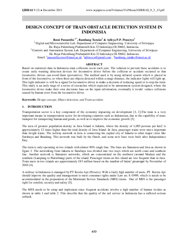 (PDF) Design Concept of Train Obstacle Detection System in Indonesia
