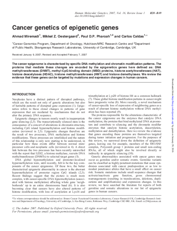 (PDF) Cancer genetics of epigenetic genes