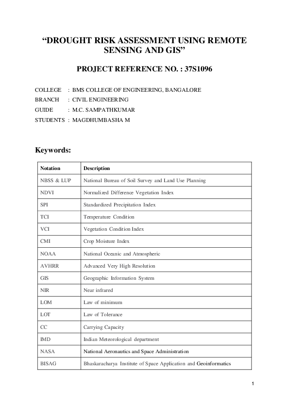 (PDF) Drought risk assessment using remote sensing and GIS techniques