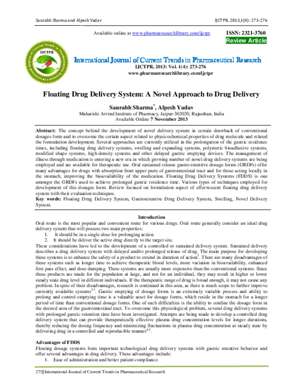(PDF) Floating Drug Delivery System: A Novel Approach to Drug Delivery
