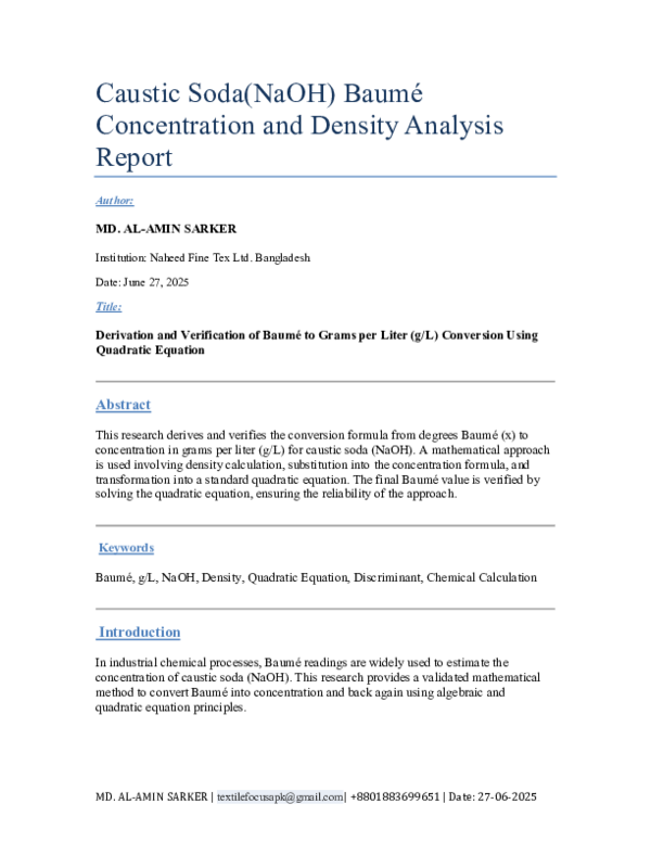 (PDF) Derivation and Verification of Baumé to Grams per Liter (g/L ...