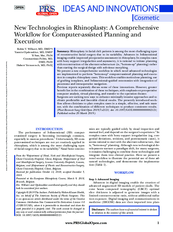 (PDF) New Technologies in Rhinoplasty: A Comprehensive Workflow for Computer-assisted Planning ...
