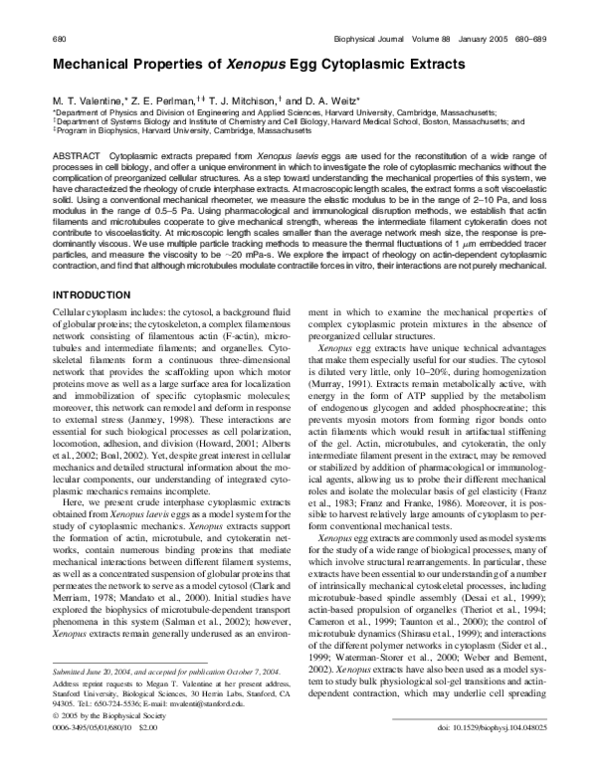 (PDF) Mechanical Properties of Xenopus Egg Cytoplasmic Extracts