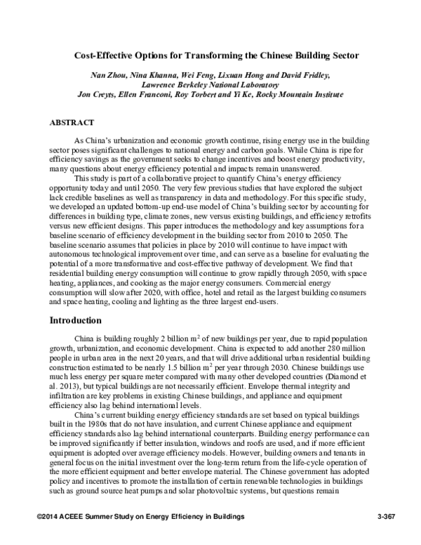 (PDF) Cost-Effective Options for Transforming the Chinese Building Sector